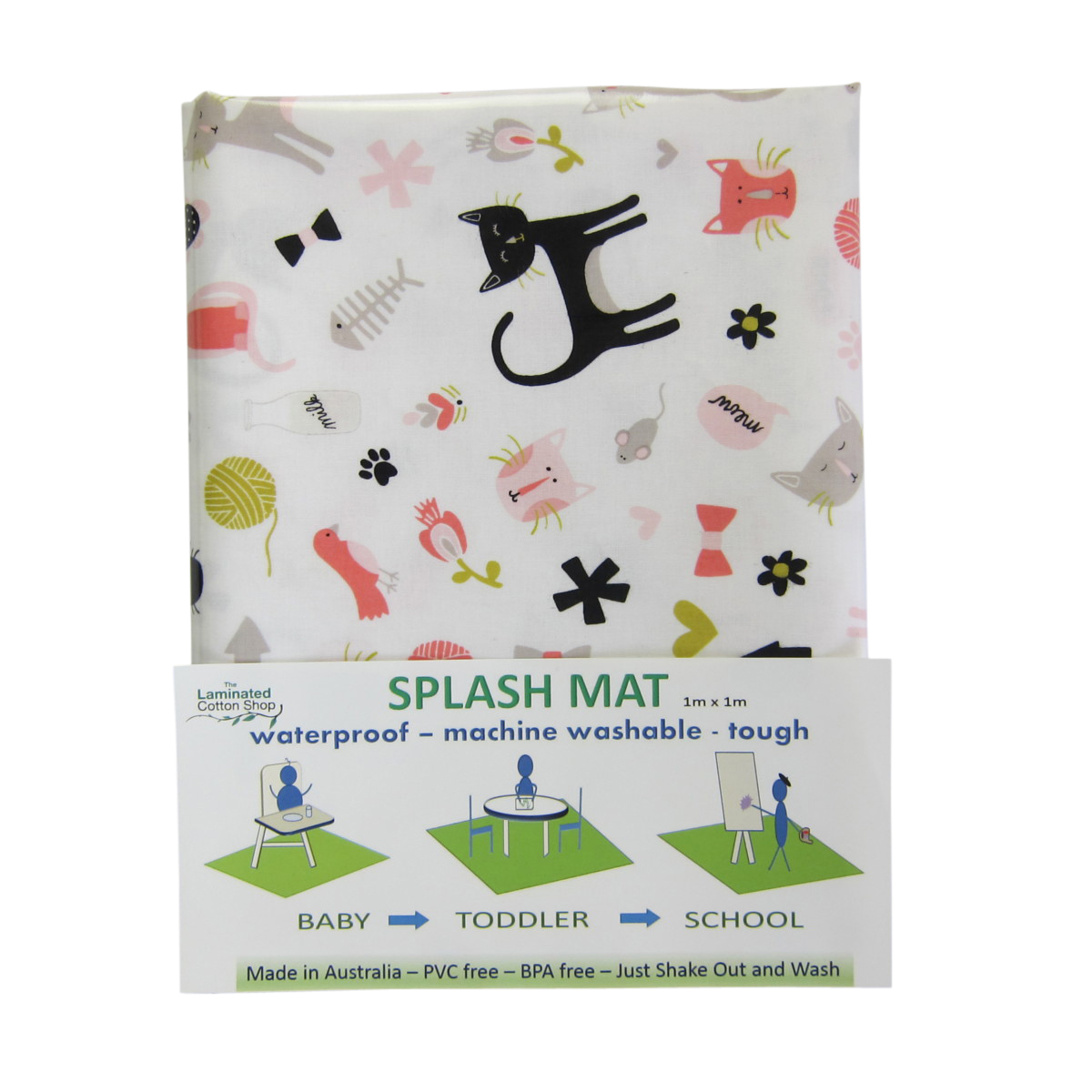 Splash Mat Cute Cats - Laminated Cotton Shop